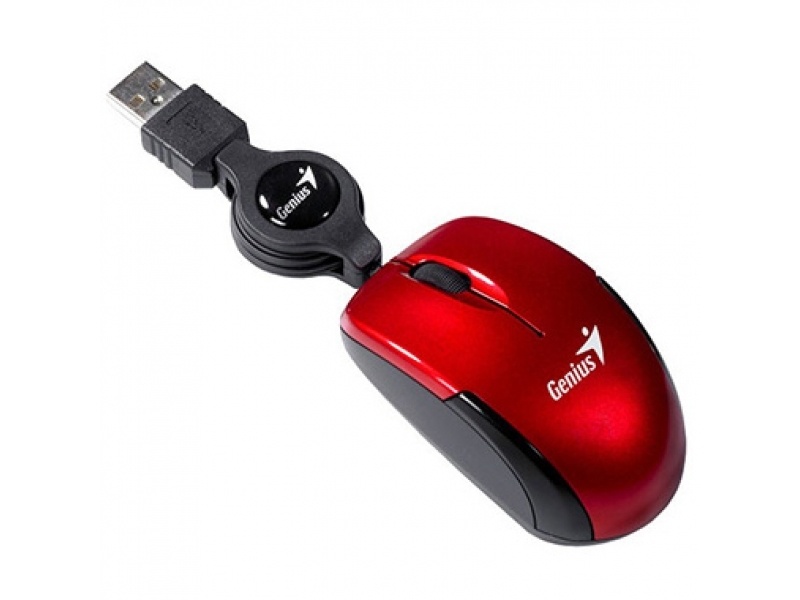Mouse Genius mini retráctil USB rojo portátil compacto